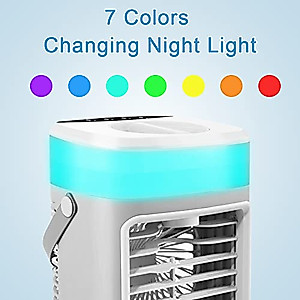 Rubtlamp Evaporative Air Cooler with 3 Speeds, 2-4H Timer Rechargeable Mini Air Conditioner,450ML Water & 7 Color Personal Air Conditioner Cooling Fan, Gray Air Cooler for Room Office Car Camping