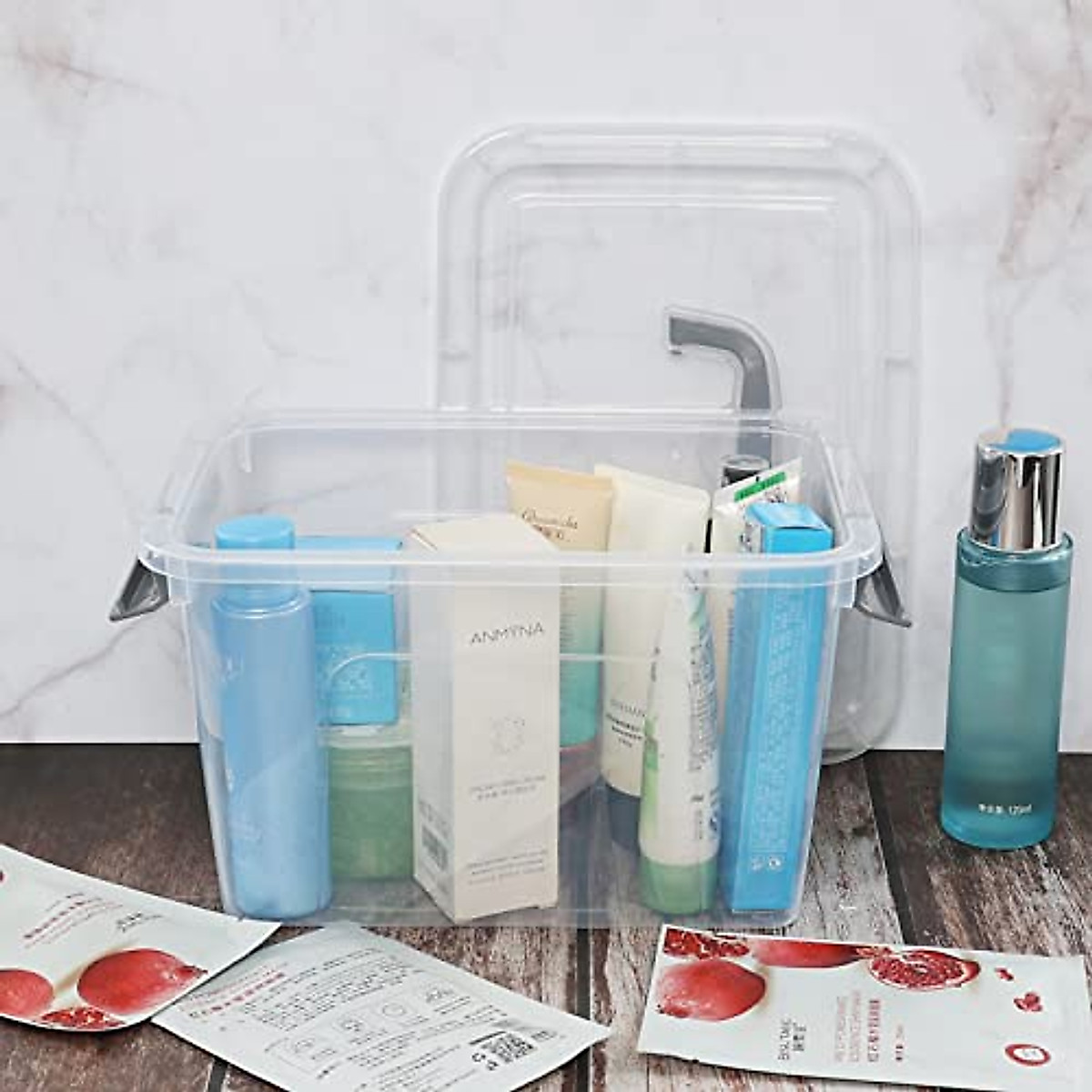 Obstnny Organizing Boxes with Latching Lids 6 Quart, 6 Packs Small Plastic Storage Bins