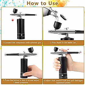 Airbrush Kit Rechargeable Cordless Airbrush Compressor, 30PSI High Pressure,Portable Handheld Airbrush Gun, Airbrush Set Wireless Air Brush for Model Painting,Makeup,Barber, Nail Art