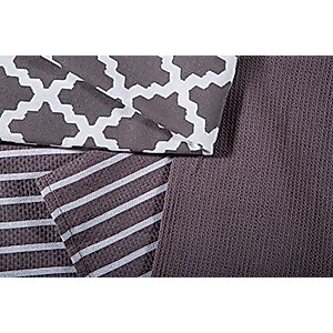 FRENCH BREAD Premium Kitchen Towels Set With Hang Loop - Pack of 5 Cotton Dish Towels for Drying Dishes, 18”x 26”, Absorbent Tea Towels, Dish Towels for Kitchen, Quick Drying Kitchen Towel Set - Gray