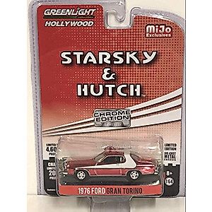 Greenlight 1976 Ford Gran Torino Chrome Red Edition Starsky & Hutch (1975-1979) TV Series Limited Edition to 4, 600Piece Worldwide 1/64 Diecast Model Car 51224