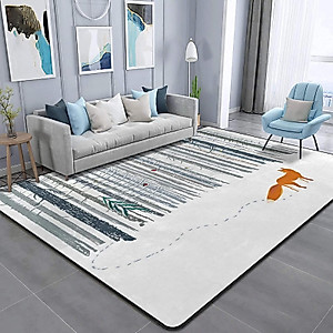 ZAFESA Fox Area Rug, Watercolor Forest Snow Woodland Rug,Rugs for Living Room Rug Carpet for Bedroom Home Decoration for Entrance Hall,Living Room,Kitchen Washable Decorative Rug（6x8ft）, Style-14