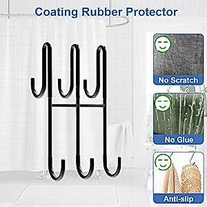 BPB Over Shower Door Hooks - 2 Pack Double Over Glass Hooks Extended 7.5Inch Bathroom Hook Drilling-Free Hanger for Hanging Towel, Robe, Loofah, Squeegee (Black)