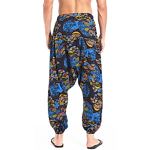 AITFINEISM Men's Causal Harem Pants Loose Drawstring Aladdin Boho Hippie Drop Crotch Trousers (4X-Large, Blue)