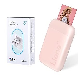 Liene Photo Printer, 2x3 Mini Instant Portable Instant Printer w/ 50 Zink Adhesive Paper, Bluetooth 5.0, Compatible w/iOS & Android, Small Photo Printer for iPhone, Smartphones, Pink