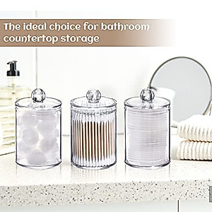 5Pcs Acrylic Cotton Pad Holder, FHDUSRYO Q-Tips Cotton Swab Dispenser Apothecary Jar with Lid, Bathroom Cotton Wool Bud Organizer Clear Makeup Container for Vanity Storage Cotton Ball Cosmetic Pads Floss