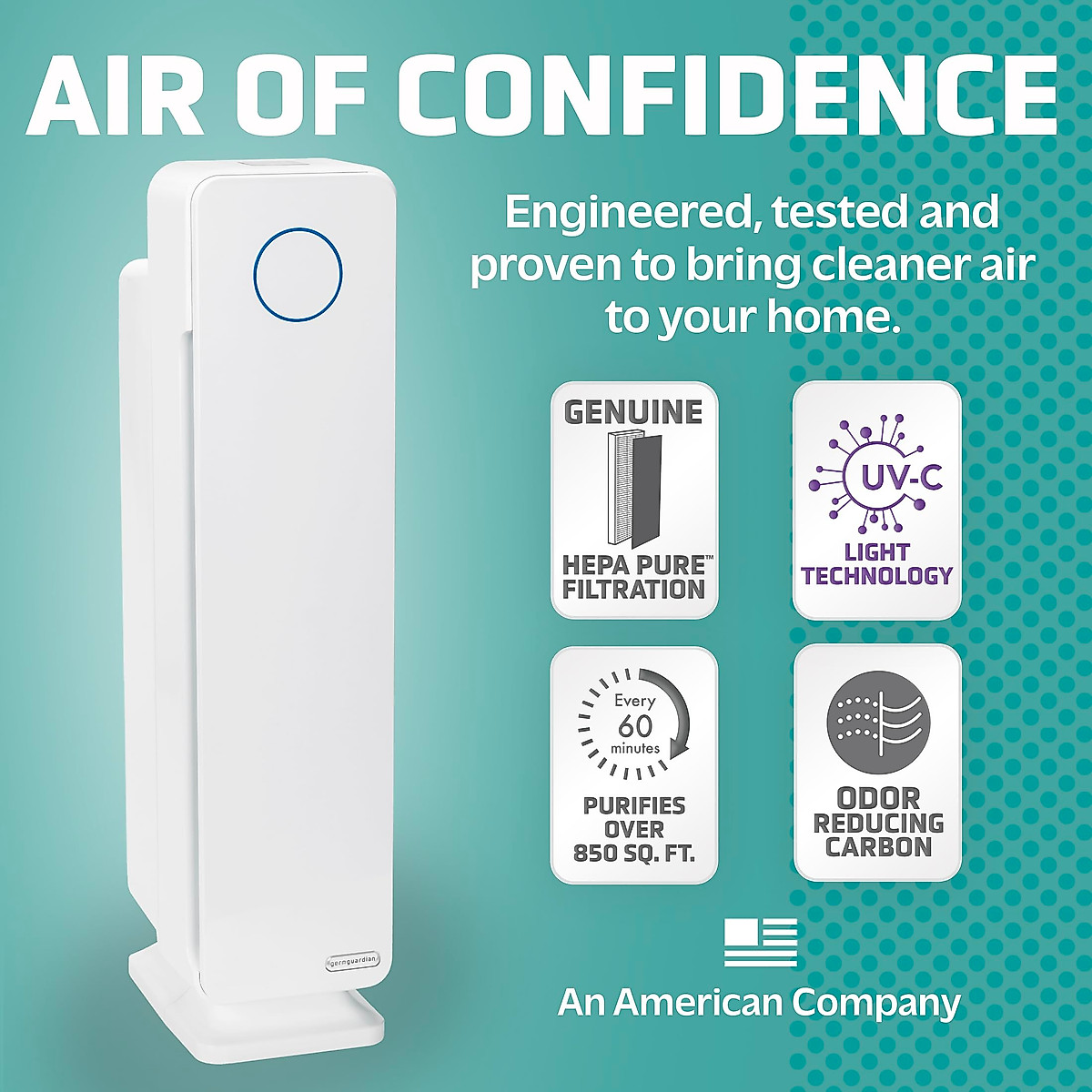 GermGuardian Air Purifier for Home, Large Rooms, H13 HEPA Filter, Removes Dust, Allergens, Smoke, Pollen, Odors, Mold, UV-C Light Helps Reduce Germs, 28 Inch, 2- Pack, White, AC5350W2PK