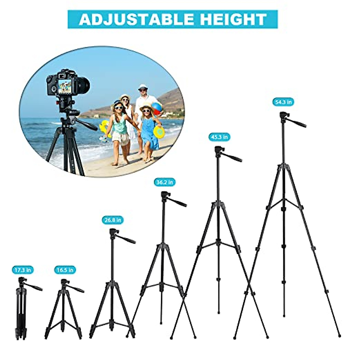 55" Phone Tripod, PHOPIK Aluminum Extendable Tripod Stand with Shutter, Carrying Bag, Compatible with iPhone/Android/Sport Camera Perfect for Video Recording/Selfies/Live Stream/Vlogging