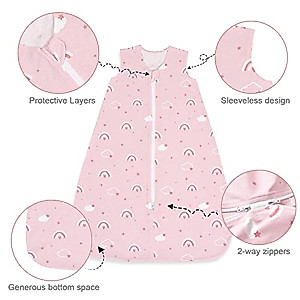 david's kids 100% Cotton Baby Sleep Sack 6-12 Months, Soft Baby Wearable Blankets with 2-Way Zipper, 2 Pack Comfy Sleeping Bags for Infant Newborn Boys Girls Neutral, Medium Size, Rainbow & Space