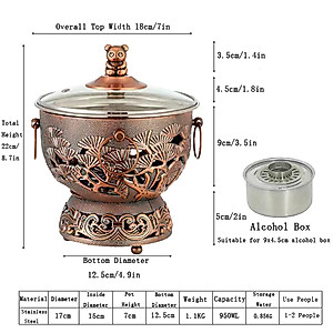 Mini Copper Hot Pot Stainless Steel Shabu Shabu Pot Cooker Alcohol Hotpot Cooking Pot Cookware Pan Single Chafing Dishes for Home Kitchen, Fuel Not Included,Bronze