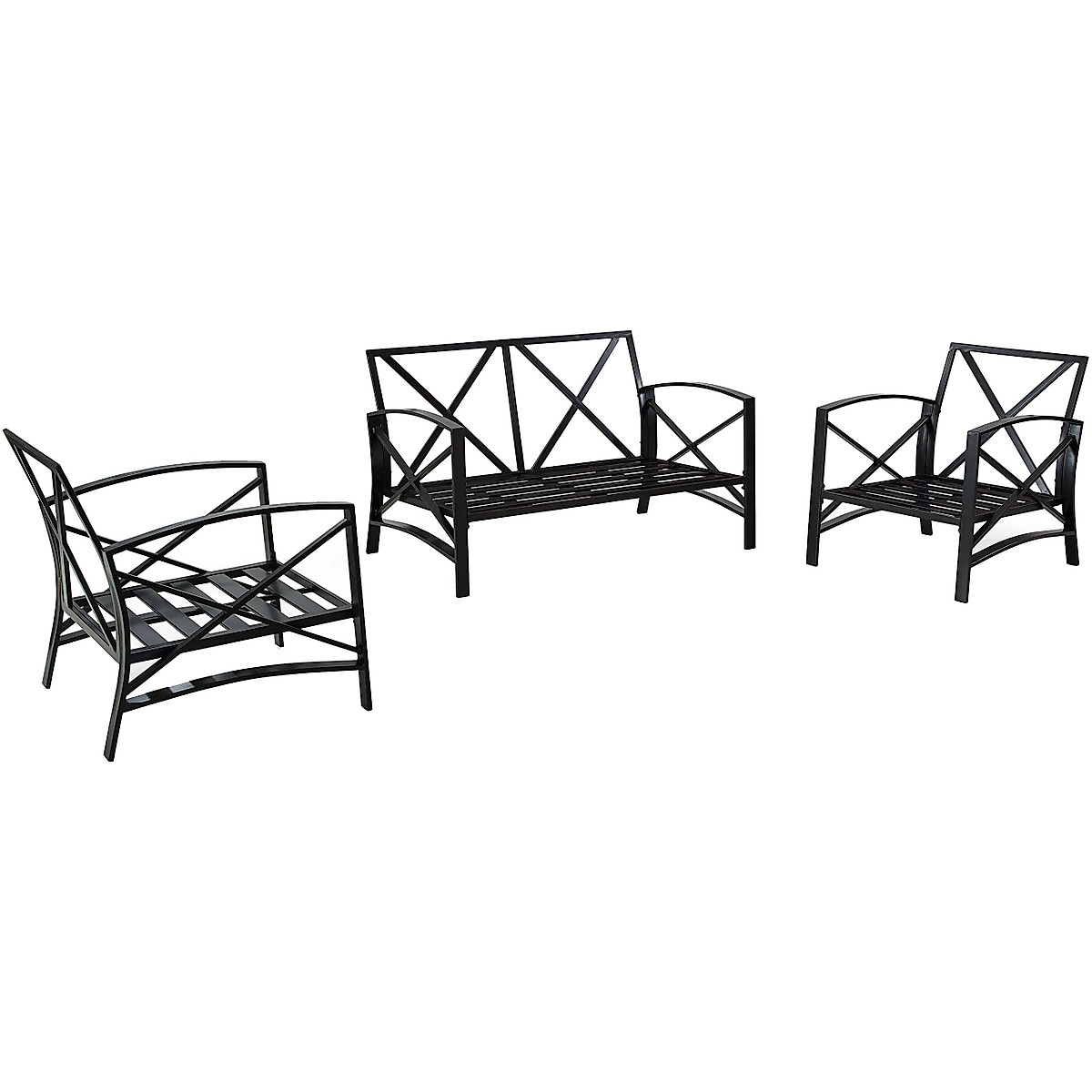 Crosley Furniture Kaplan 3-Piece Outdoor Loveseat Patio Furniture Set, Conversation Sets for Porch, Deck, Oiled Bronze with Oatmeal Cushions