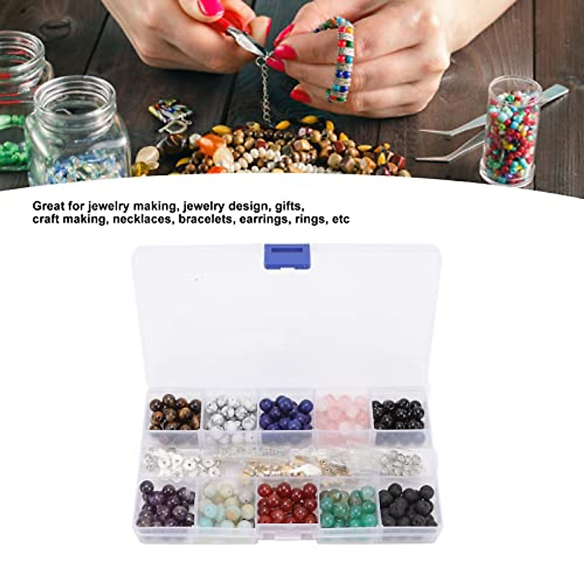 Natural Stone Beads, 240 Pcs Natural Crystal Jewelry Beads, 8mm Round Stone Beads,10 Styles Multicolors,Crystal Chips Gemstone Beads Kit for Jewelry Making