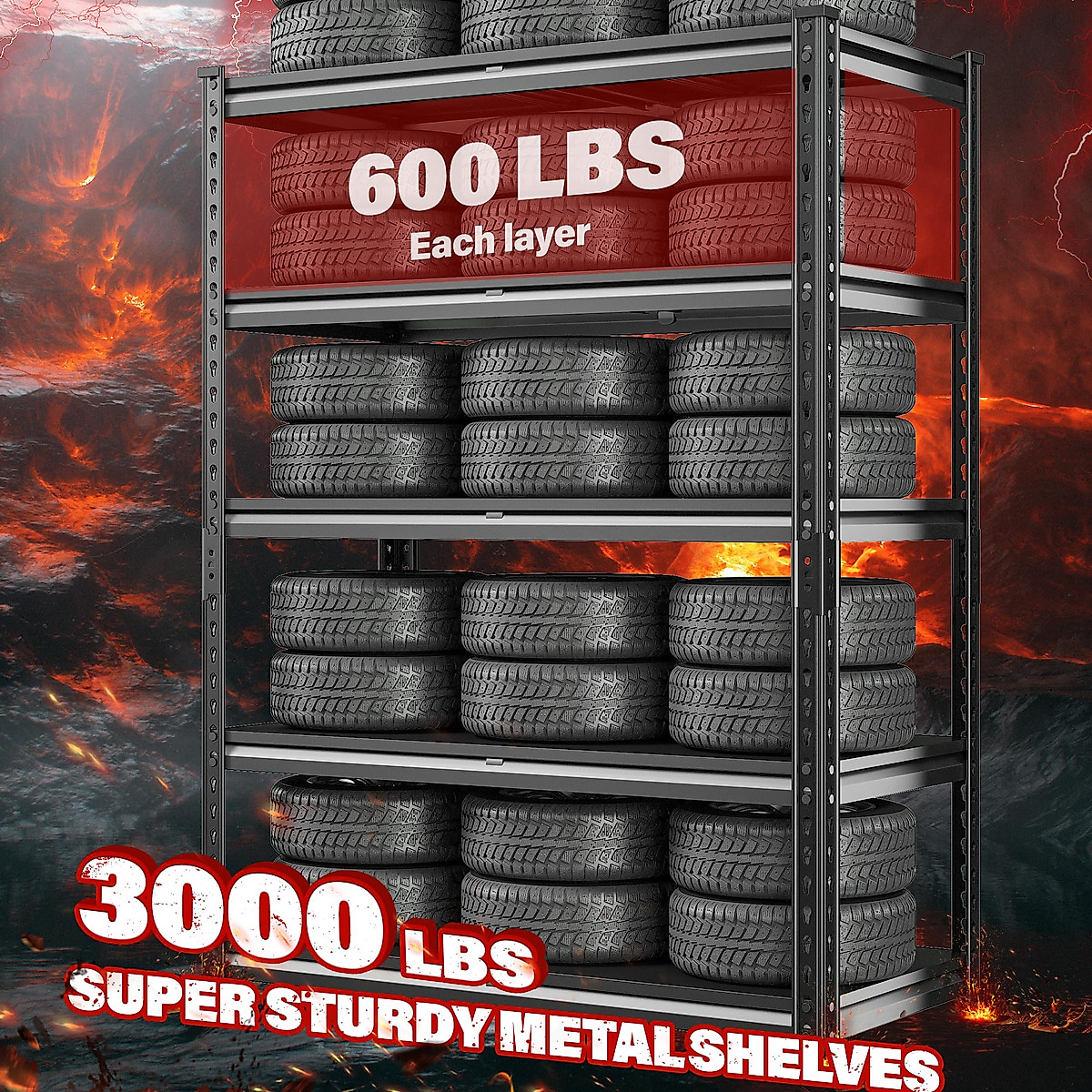 REIBII 3000 LBS Garage Shelving 72" H Storage Shelves Heavy Duty 5 Tier Metal Shelving Adjustable Metal Shelves for Storage Sturdy Industrial Shelving for Pantry Kitchen Garage Basement