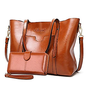 Purses and Handbags for Women Large Shoulder Tote Satchel Purse Work Bags with Matching Wallet (Brown)