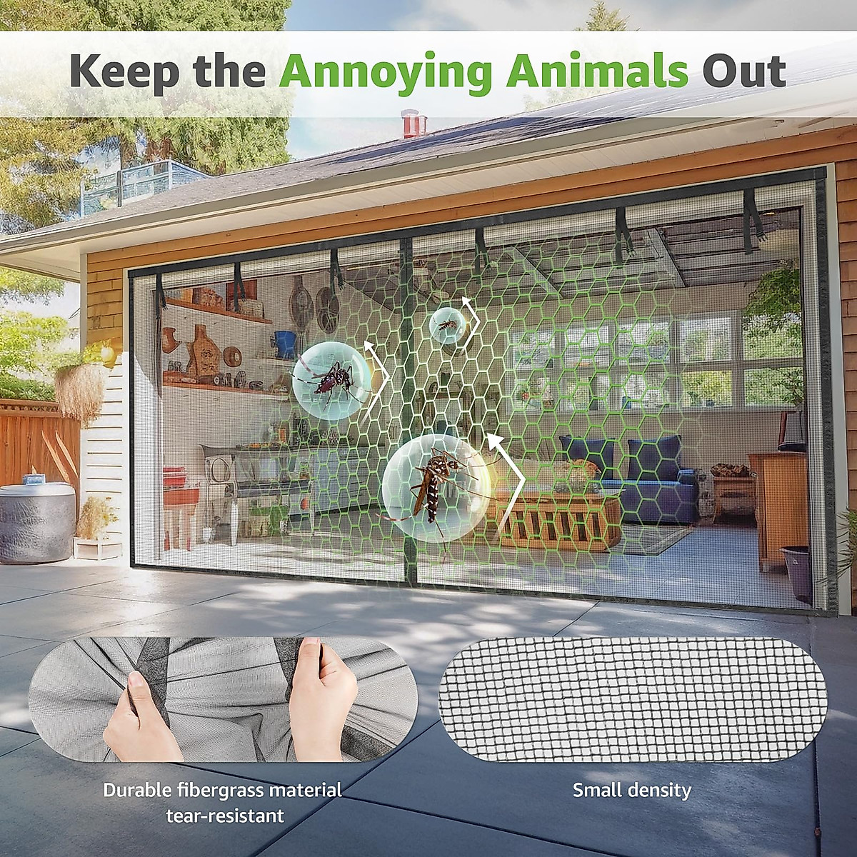 Garage Door Screen, 16x7 Ft Magnetic Closure Heavy Duty Weighted Bottom Garage Screen Doors for 2 Car Garage, Fiberglass Mesh Anti Annoying Animal Out