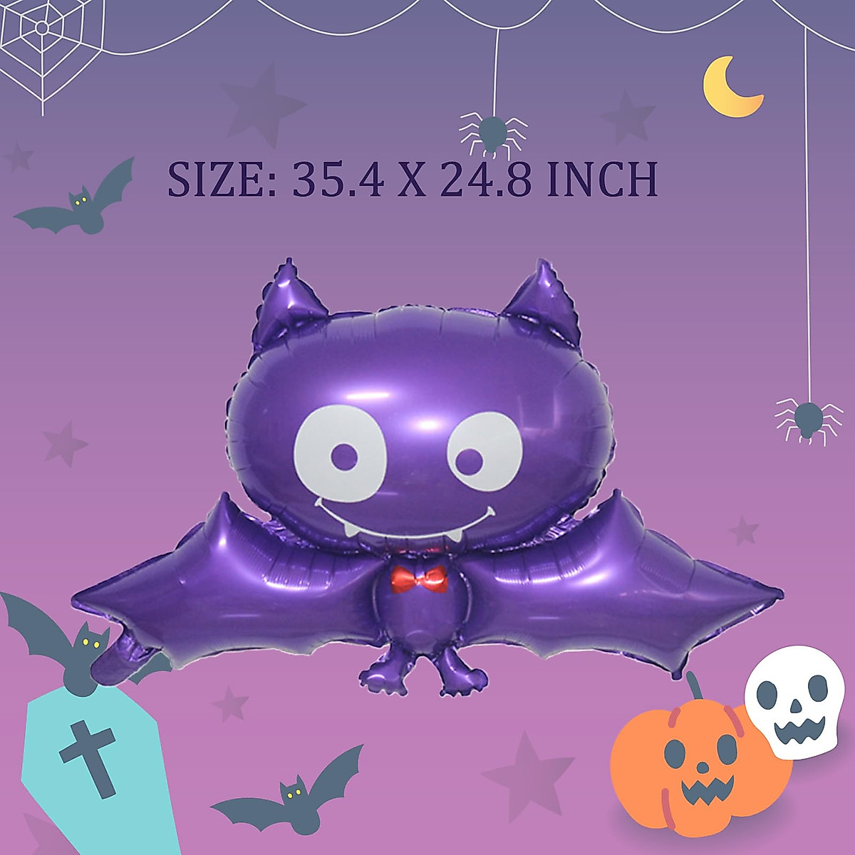 4 Pieces Large Bat Mylar Balloons Halloween Balloons Purple Black Bat Balloons Black Purple Halloween Decorations Halloween Foil Balloons for Halloween Party Decorations Supplies