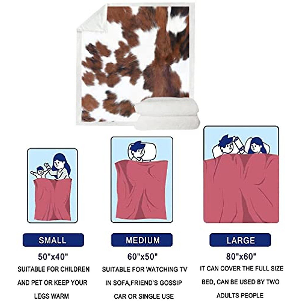 Brown White Cow Skin Print Blanket Soft Sherpa Fleece Farm Animal Skin Fur Throw Blankets Cows Pattern Blanket for Couch Sofa Blanket Stitching Blanket 40x50 Inch