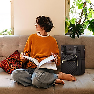 LOVEVOOK Laptop Backpack for Women, 15.6 Inch Work Business Laptop Bag, Wide Top Open Teacher Nurse Bag with USB Port, Waterproof Computer Backpack Purse for travel, Black