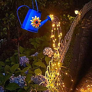 Solar Waterfall Garden Decor Lights,60 LED Running Water Flashing，Waterproof Solar Watering can Lights, Yard Decor for Outside for Porch Lawn Backyard Landscape Pathway Patio Gifts (Chrysanthemum)