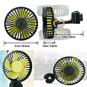 KINOWJI Electric Car Cooling Fan, USB Backseat Auto Rear Seat Fan 3 Speed Vehicle Clip Fan with 5 Piece Fan Blades for Car Vehicle Truck Van SUV RV Boat Bus