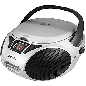 Craig CD6925 Portable Top-Loading Stereo CD Boombox with AM/FM Stereo Radio Bluetooth Wireless and AUX Port (Silver, Bluetooth)