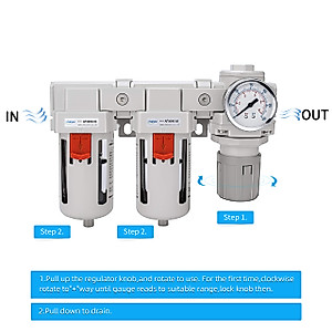 NANPU DFR-03 3/8" NPT Air Drying System - Double Air Filters, Air Pressure Regulator Combo - Semi-Auto Drain, Poly Bowl
