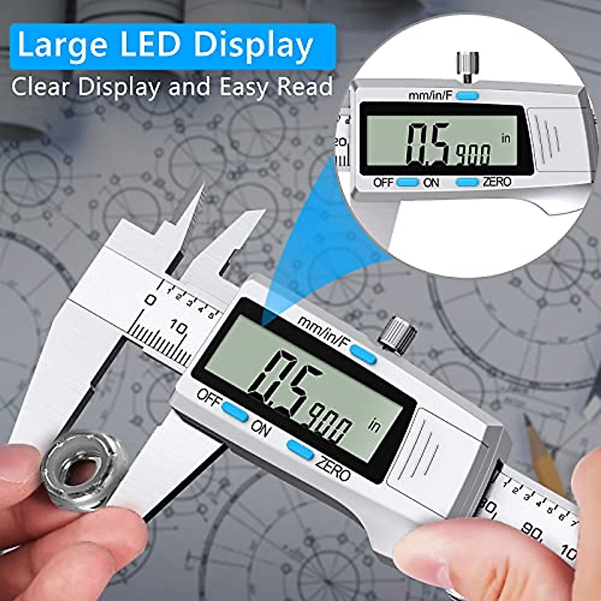 eSynic Digital Vernier Caliper 6 inch/150mm + Feeler Gauge Stainless Steel Electronic Caliper Fractions/Inch/Metric Micrometer Measuring Tool for Length Width Depth Inner Diameter Outer Diameter