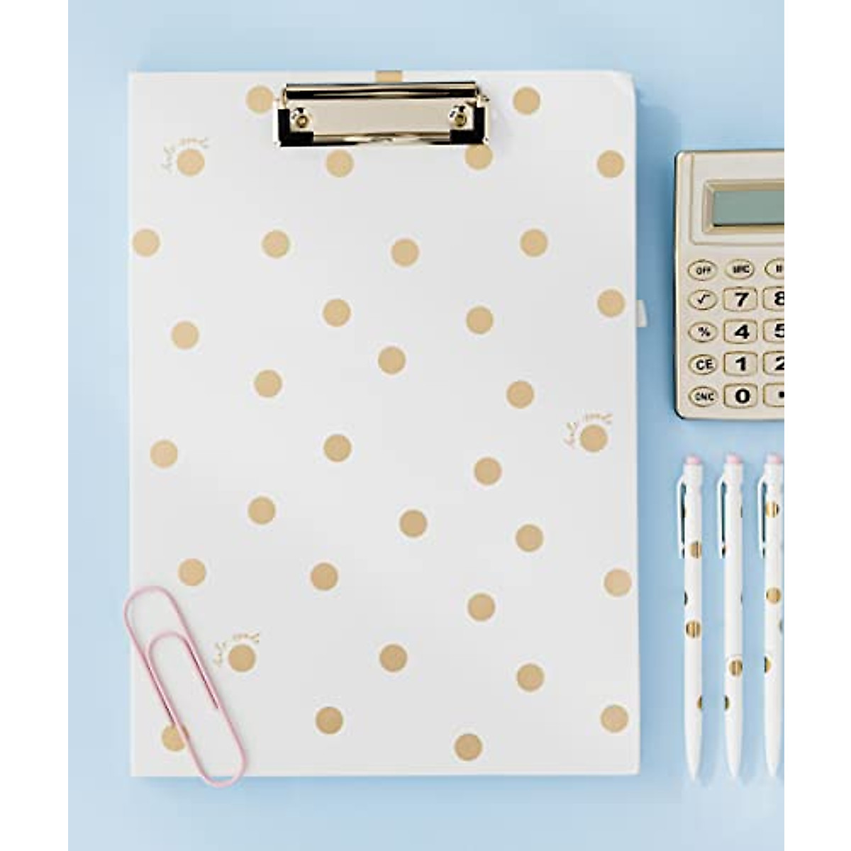 Kate Spade New York Clipboard Folio with Low Profile Clip, Professional Padfolio Includes Lined Notepad, Pen Loop, and Pocket, Gold Dot with Script