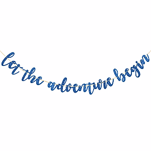 KakaSwa Let the Adventure Begin Banner, Blue Sign Decor for Baby Shower/Bridal Shower, Travel Themed Party Decoration Supplies