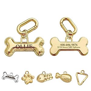 MEMOPAW Dogs Tag Stylish Personalized Deep Engraved Cat Dog Tags Engraved for Pets Bone Balloon Shape Brass Small, Small Dogs/Cats