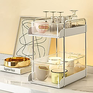 Elsjoy 2-Tier Basket Drawer Organizer, Pull-Out Cabinet Organizer Sliding Basket with Handle, Clear Basket Organizer for Under Sink, Kitchen, Bathroom, 14.5 x 10 x 16