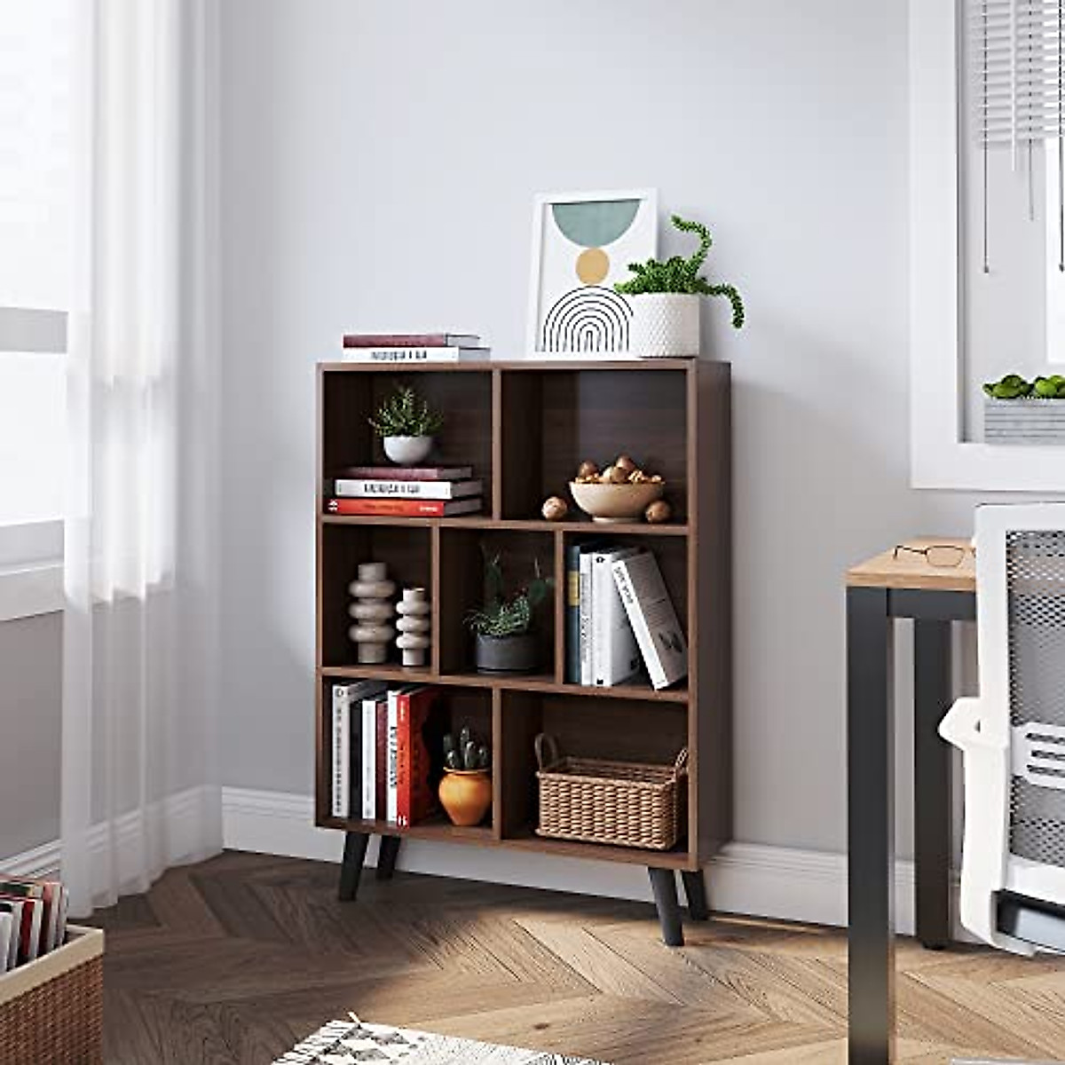 WAHEY Bookcase, 8 Cube Open Storage Display Bookshelf with Legs, HOFB012