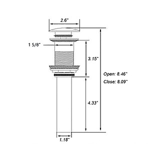 Wovier 1 5/8" Bathroom Faucet Vessel Vanity Sink Pop Up Drain Stopper Without Overflow,Brushed Nickel