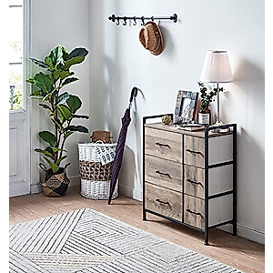 LINSY HOME Dresser for Bedroom, Chest of Drawers with Wood Top, 6 Drawer Nightstand with Fabric Drawers, Rustic Storage Dresser for Closet, Living Room, Hallway, Nursery, Kids, Greige