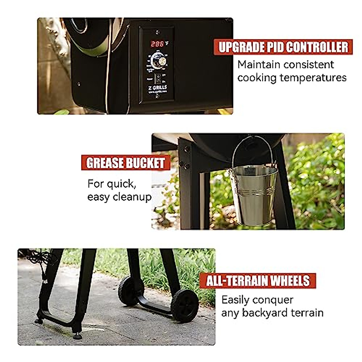 Z GRILLS Wood Pellet Smoker Grill with Foldable Front Shelf, Rain Cover, 459 sq in Cooking Area for Outdoor BBQ, Smoke, Bake and Roast (Bronze)