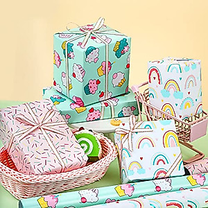 LeZakaa Mini Wrapping Paper Roll - Mini Roll - Cupcake/Rainbow/Colorful Stripe for Birthday - 17 x 120 inches - 3 Rolls (43.77 sq.ft.ttl.)