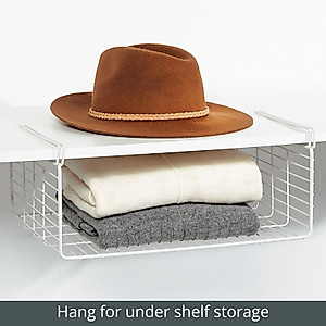 mDesign Modern Versatile Metal Closet, Cabinet Organizer Storage 2-Tier Shelf Divider and Separator for Bedrooms, Bathrooms, Entryways, Hallways, Kitchen Pantry, Office - Easy Install, 2 Pack - White