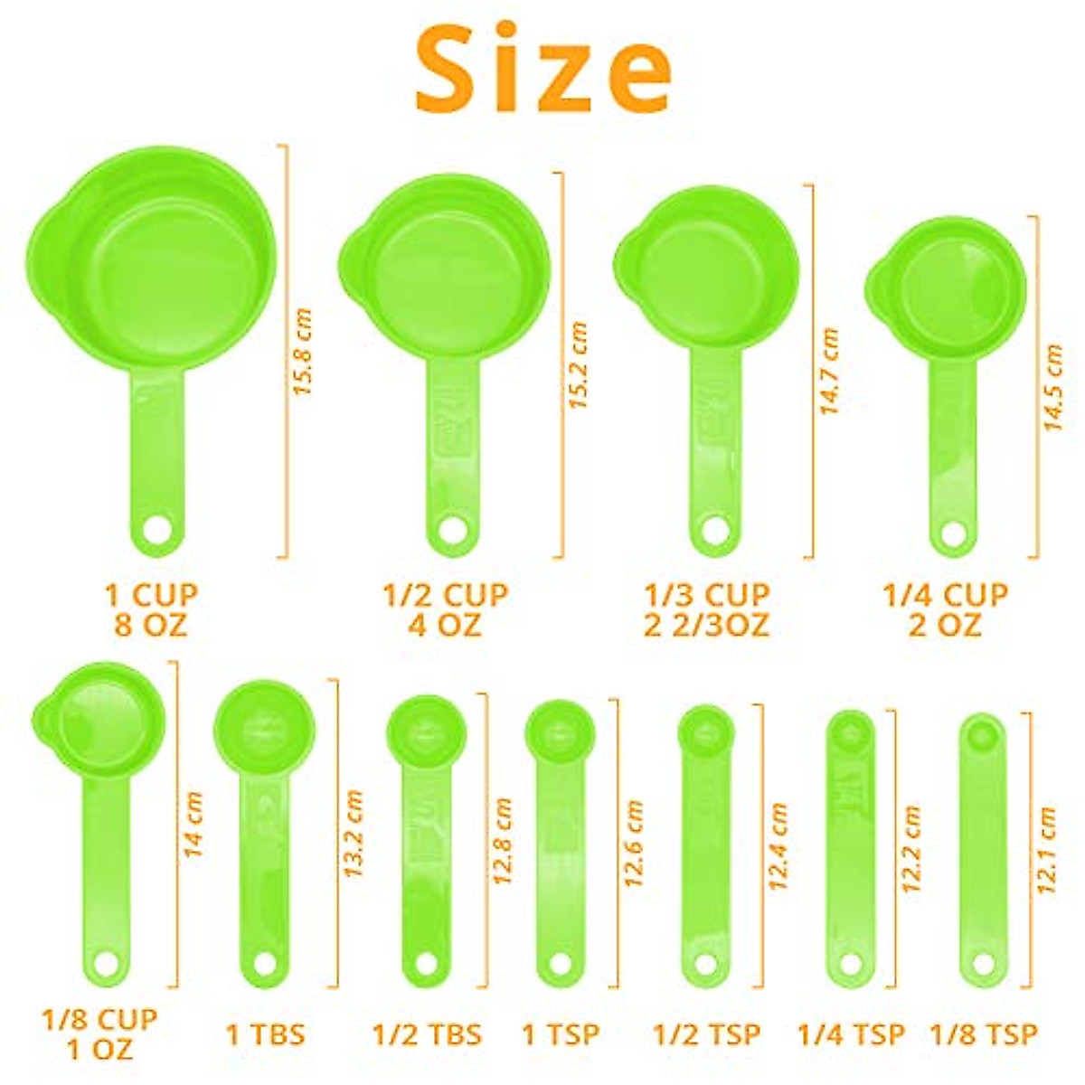 KUFUNG Kitchen Baking Plastic Measuring Spoon &Cups Set for Dry or Liquid (11 pcs, Green)