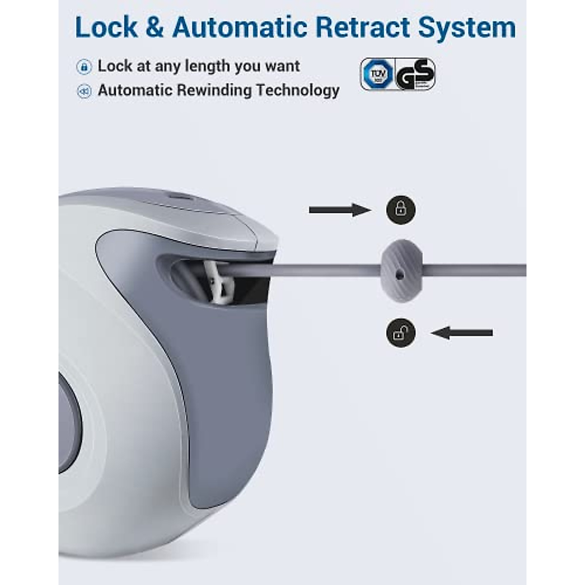 DEWENWILS Retractable Garden Hose Reel, 1/2"×100ft Wall Mount Hose Reel, with 7-Pattern Spray Nozzle, Any Length Lock, 180°Swivel Bracket, Auto Rewind Hybrid Water Hose Reel for Outdoor Watering