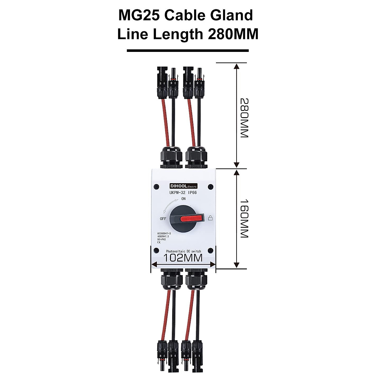 2 Input 2 Output DC 500V PV Disconnect Switch IP66 Waterproof | 32 Amp Photovoltaic Circuit Isolator for Solar Panels