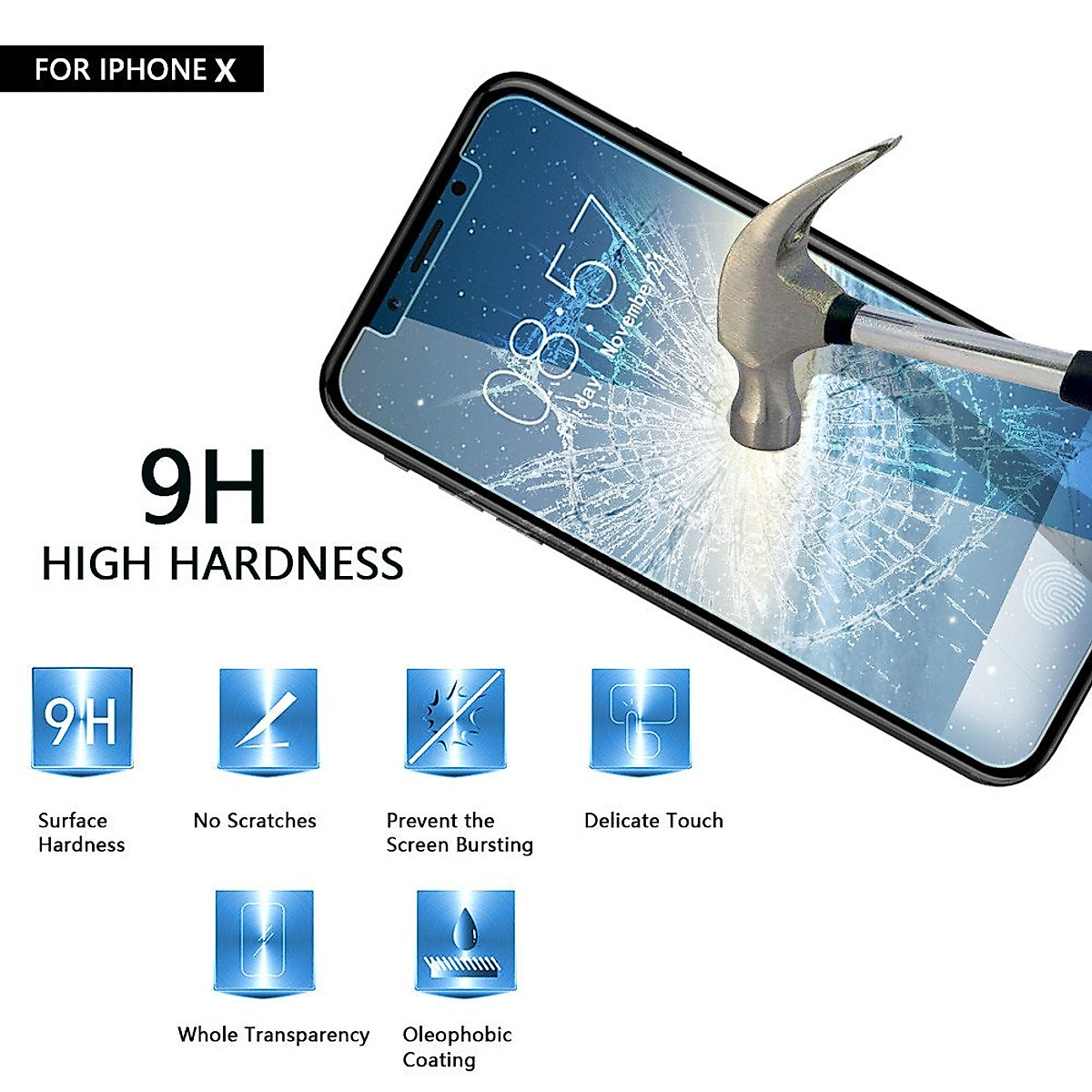 iPhone X Screen Protector, iPhone X Tempered Glass Screen Protectors [3D Touch] 0.25mm Screen Protector Glass for Apple iPhoneX work with most case 99% Touch Accurate