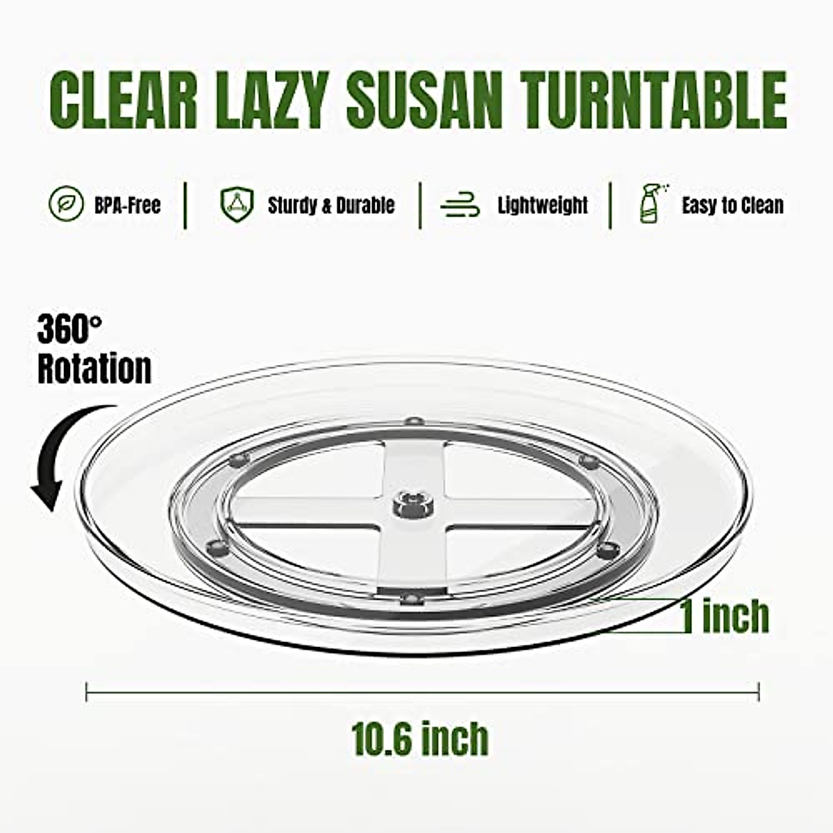 URALFA Lazy Susan Organizer for Cabinet 2 Pack, 10.6" Clear Lazy Susan Turntable Rotating Organizer, Plastic Organization and Storage Spinning Spice Rack for Kitchen, Bathroom, Pantry, Fridge, Table
