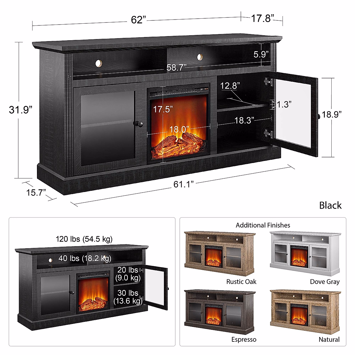 Ameriwood Home Chicago Fireplace TV Stand for TVs up to 65", Natural