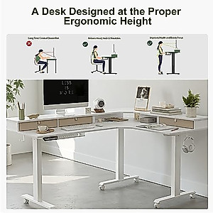 BANTI Triple Motor 75" L-Shape Standing Desk with 5 Drawers, Sit Stand Home Office Desk, Computer Workstation Corner Standing Desk with Spliced Panels, White Top