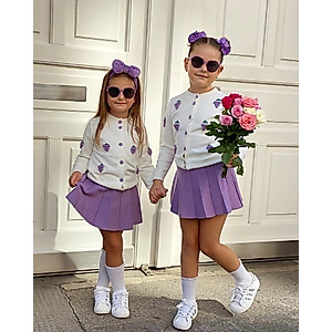 Balatale Toddler Girls Fall Outfits Buttons Sweater Tops Mini Skirt Set 2Pcs Long Sleeve Autumn Winter Clothes Set Purple 12-18Mth