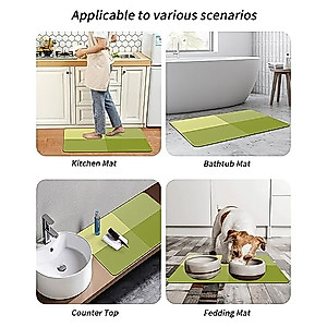 Ombre Green Bath Mat for Tub,Non Slip Bathroom Floor Runner Rug Quick Dry & Absorbent Diatomaceous Earth Kitchen Room Shower Sink Washable Doormat,Modern Abstract Minimalistic Geometric Plaid 16"x24"