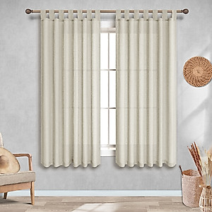 KOUFALL Beige Curtains 45 Inch Length for Farmhouse Kitchen,Rustic Country Burlap Sheer Cotton Curtains for Cafe,Tan