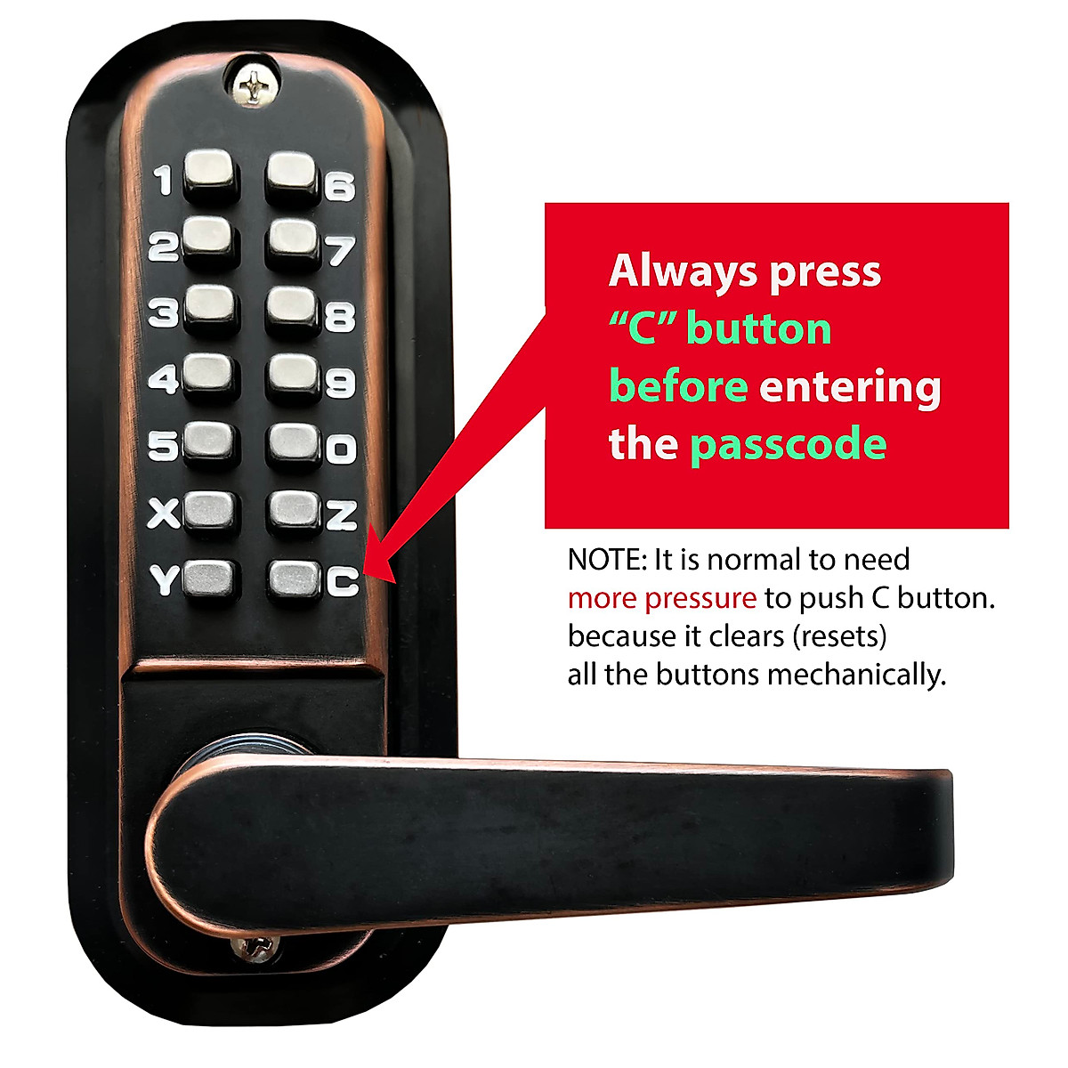 JOUNJIP Mechanical Keyless Combination Lever Handle Door Lock [Flat Spindles] - No Batteries | No Power | No Key Needed (Oil-Rubbed Bronze)