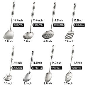 304 Stainless Steel Kitchen Utensils Set - 8 PCS All Metal Cooking Tools with Spatula, Solid Spoon, Slotted Spoon, Ladle, Skimmer Slotted Spoon, Slotted Spatula Tunner, Spaghetti Spoon, Large Spoon