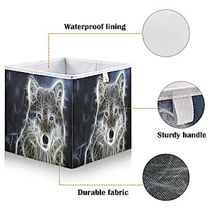 Blueangle Cool Wolf Animal Rectangle Storage Bin, 15.8 x 10.6 x 7 in, Large Collapsible Organizer Storage Basket for Home Décor（435）